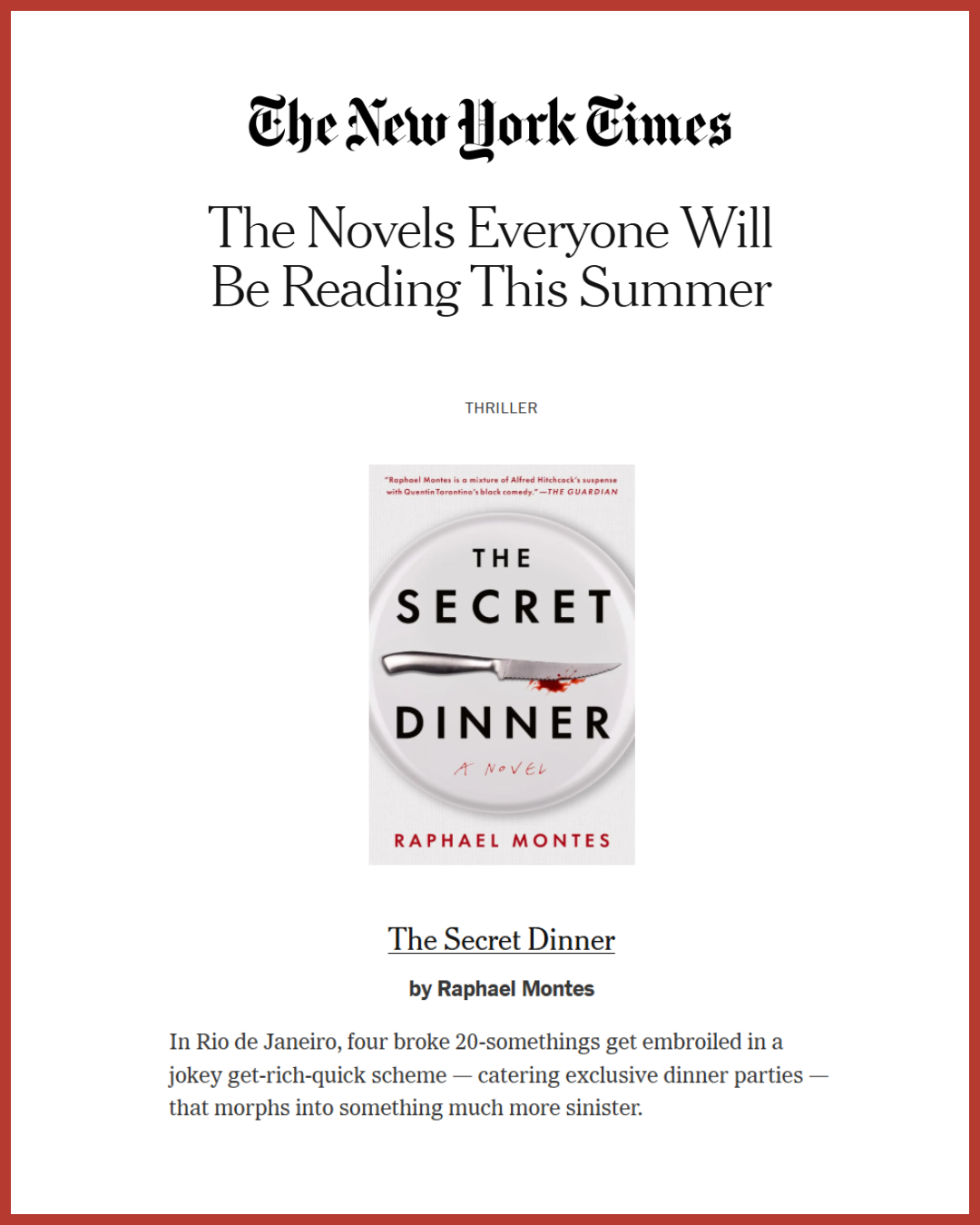 "The Secret Dinner" featured on the New York Times’ summer hotlist ...